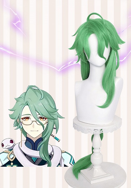 Genshin Impact Baizhu Grass Green Cosplay Wig